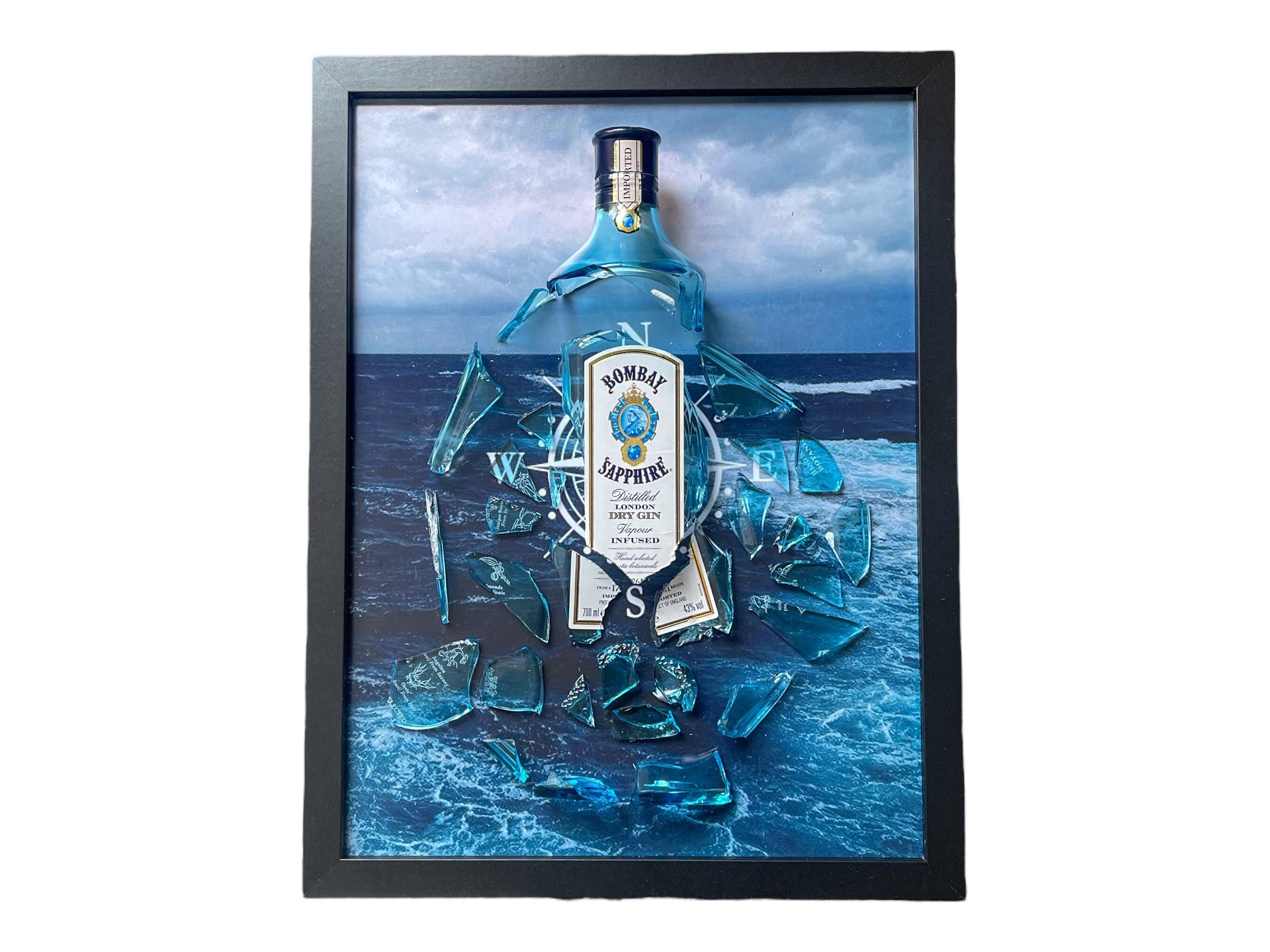 Bombay Sapphire Gin Broken Bottle Art Framed Wall Art Décor Epoxy/resin ...