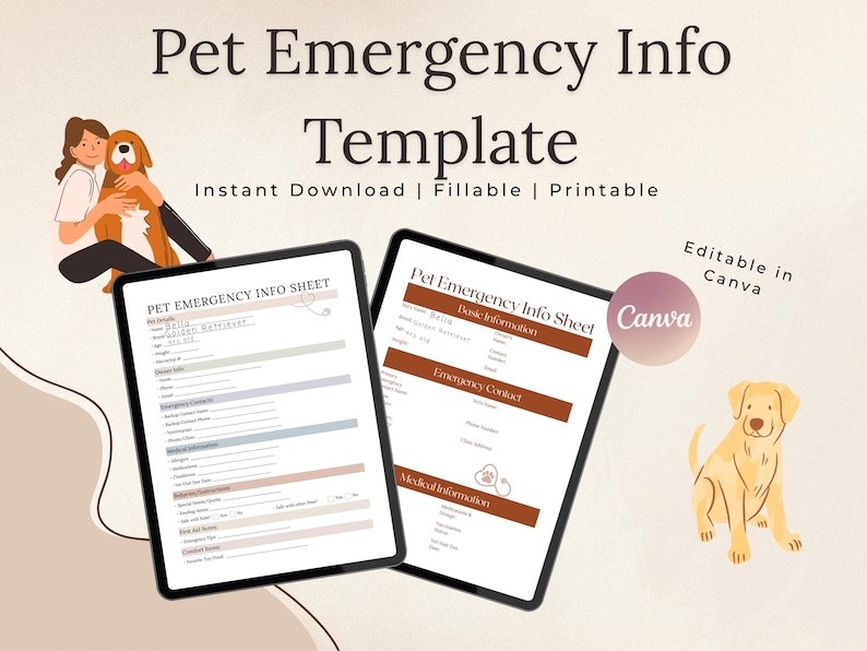 Printable Pet Emergency Info Sheet – Dog, Cat, or Small Pet Medical ...