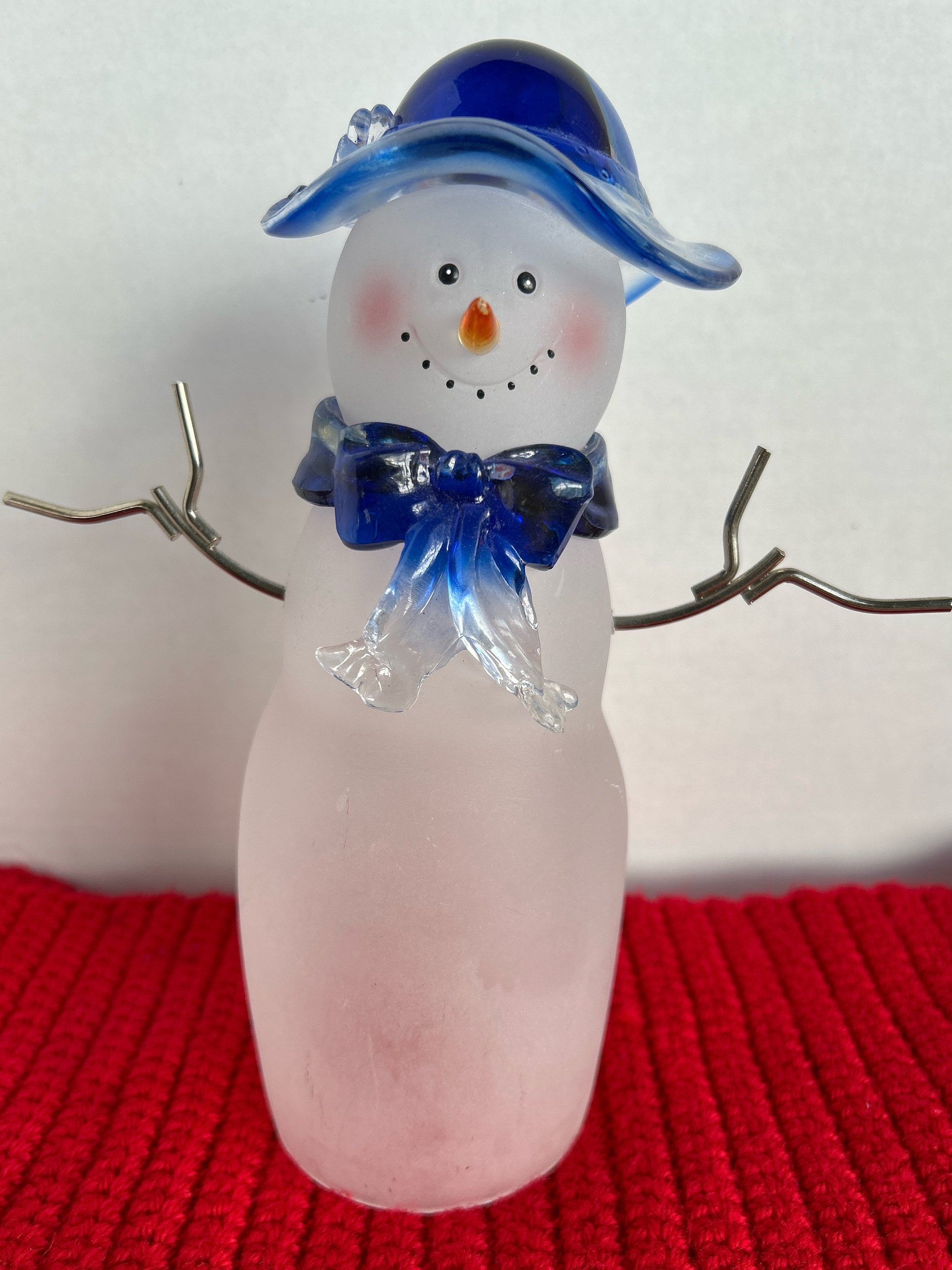 Frosted Glass Snowman With Blue Hat and Scarf and Metal Arms, 9 Tall - Etsy