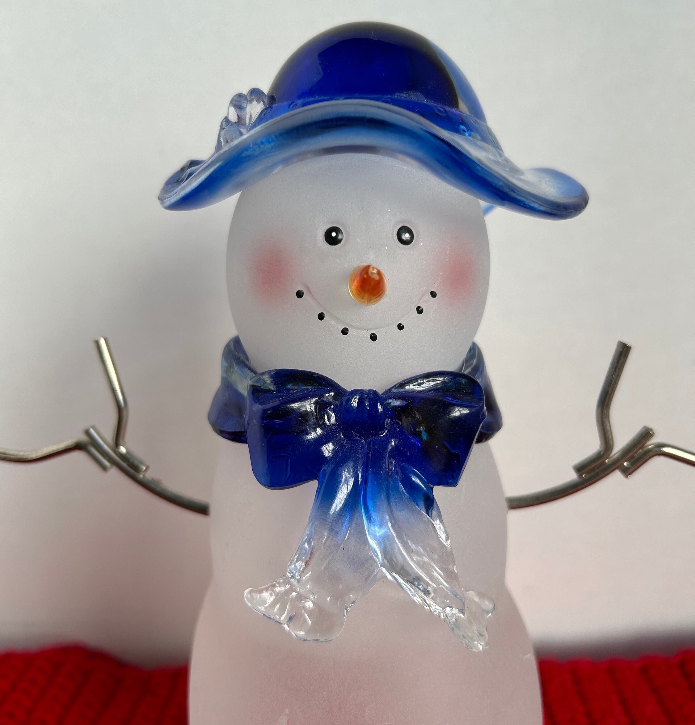 Frosted Glass Snowman With Blue Hat and Scarf and Metal Arms, 9 Tall - Etsy
