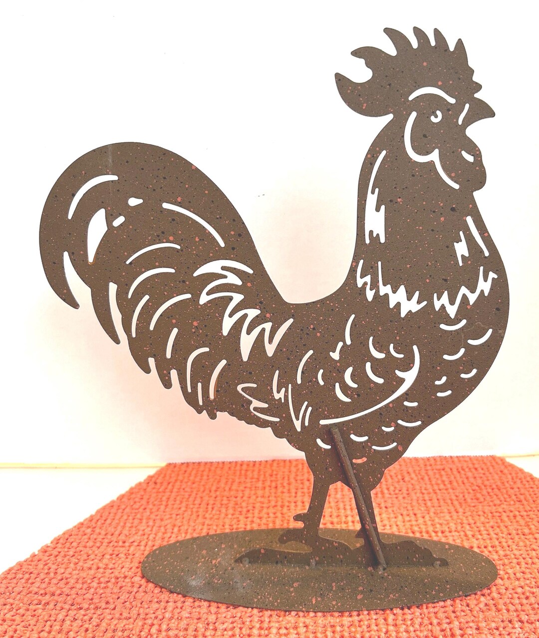 11” Tall Steel Cut Out Designed Rooster on Base - Etsy
