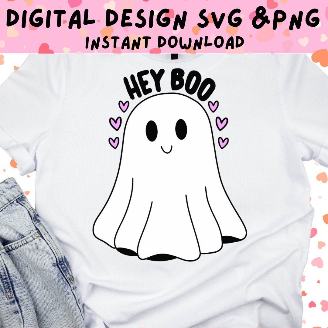 Hey Boo SVG, Cute Valentines Ghost Svg, Cute Ghost Svg Png, Layered Cut ...