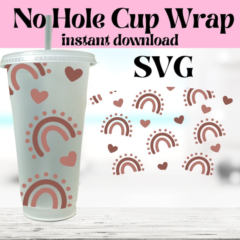 Boho Rainbow SVG, No Hole Cold Cup SVG, 24oz Cold Cup Tumbler SVG ...