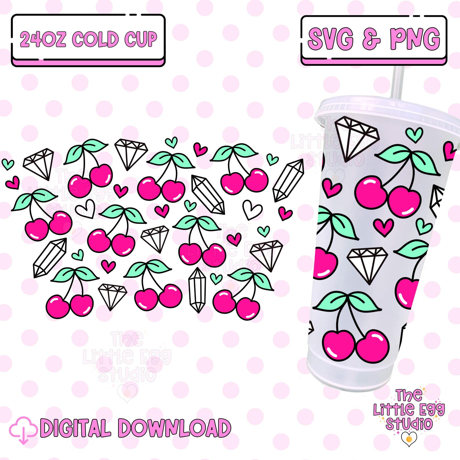 Cherry Crystal SVG, No Hole Cold Cup SVG, Retro Cherry Cold Cup Svg ...