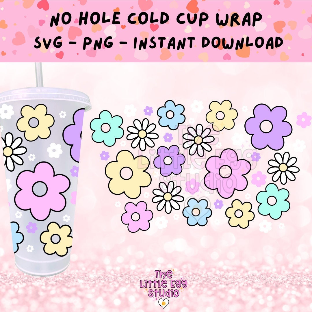 Retro Flower SVG, No Hole Cold Cup SVG, Daisy Flower Cold Cup Svg, Cute ...