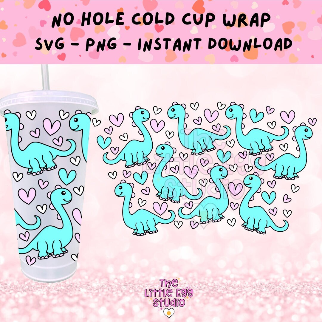 Dinosaur Cold Cup SVG Wrap, Cute Dino Cold Cup Design, No Hold 24oz ...