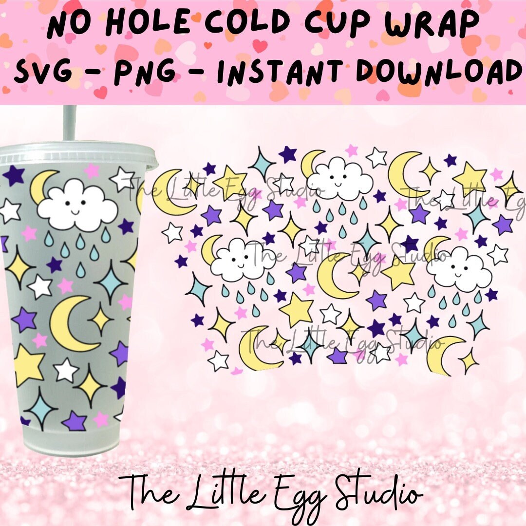 Midnight Rain Cold Cup SVG, Pastel Clouds Svg No Hole Cold Cup Svg Wrap ...