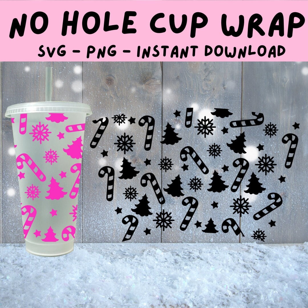 Christmas Cold Cup SVG, No Hole Cold Cup Wrap, Candy Cane SVG ...