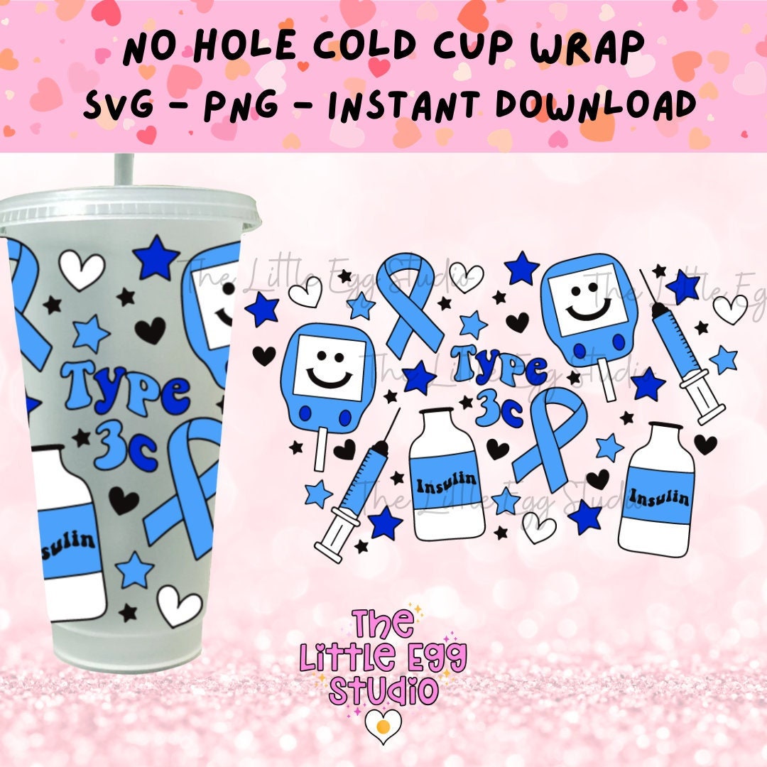 Diabetes Cold Cup SVG, Diabetes Svg, No Hole Cold Cup Svg Wrap, 24oz ...
