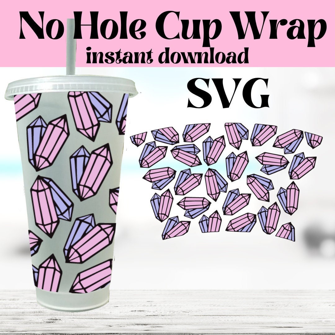 Crystal Cold Cup Svg, No Hole Cold Cup Svg Wrap, Crystal Svg, Pink ...