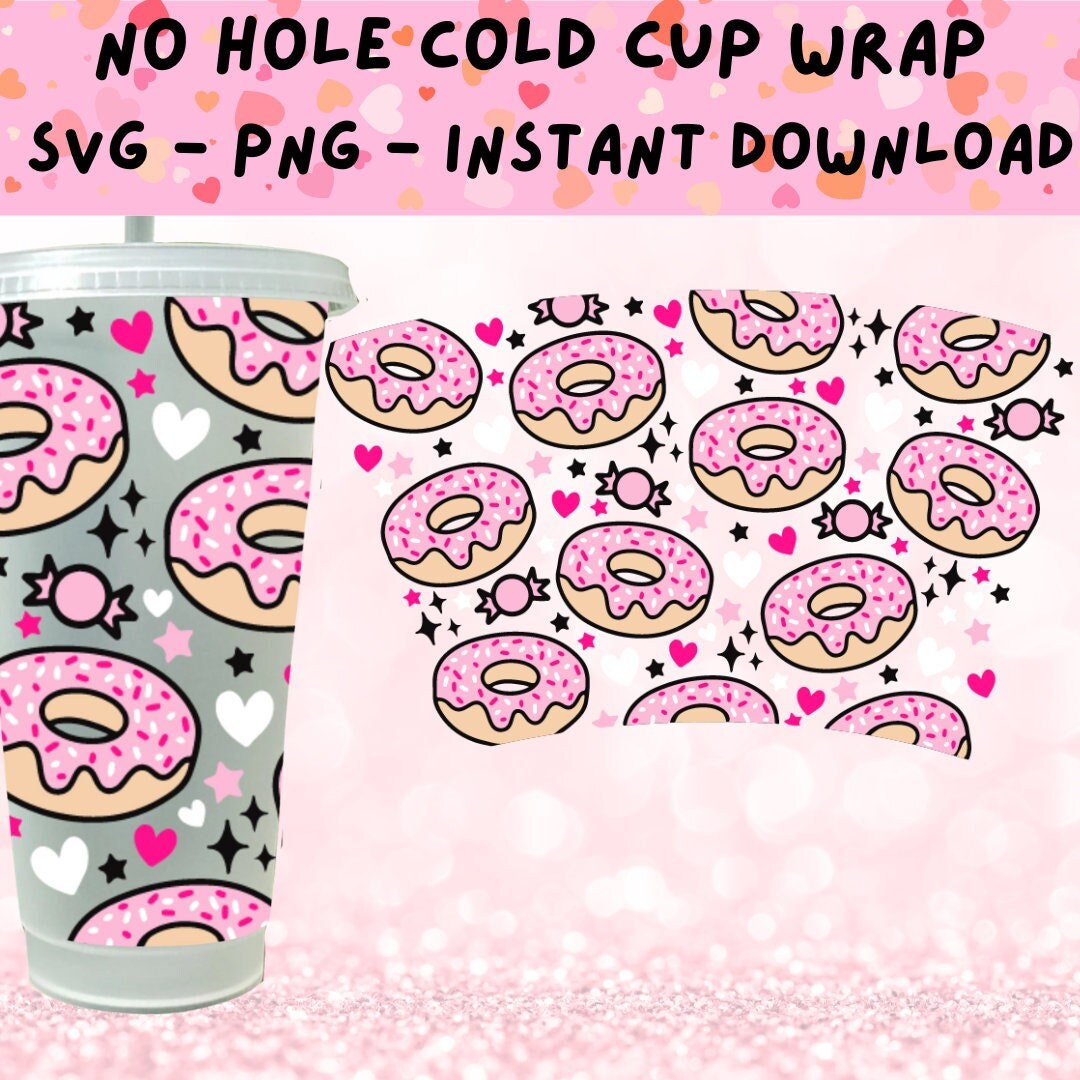 Donut Cold Cup Svg, No Hole Cold Cup Svg Wrap, Donut Svg, Doughnut Svg ...