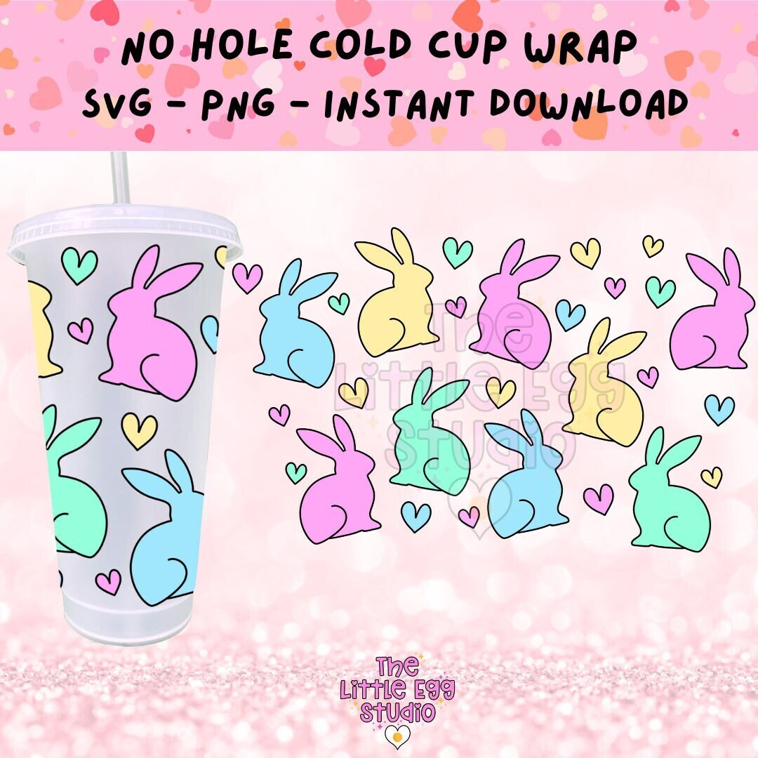 Pastel Easter Bunny Cold Cup SVG Wrap, Easter Rabbits Cup Design, No ...