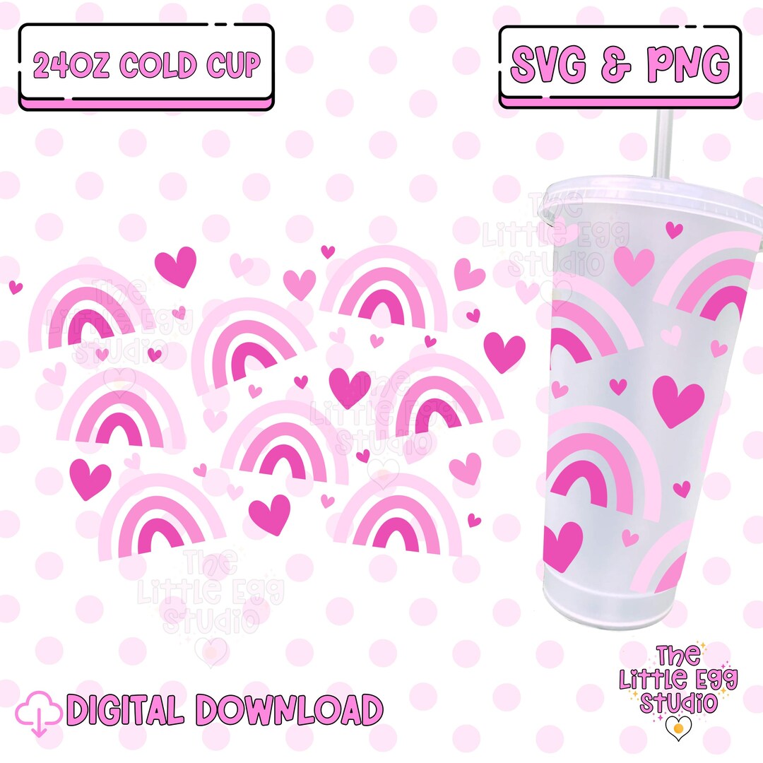 Pink Rainbow Heart SVG, No Hole Cold Cup SVG, Valentines Day Cold Cup ...