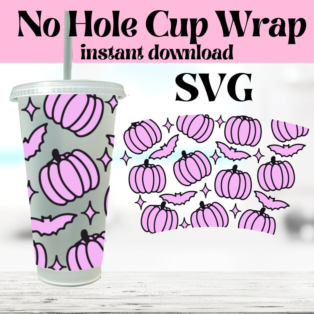Pumpkin and Bat Cold Cup Svg, No Hole Cold Cup Wrap Svg File, Halloween ...