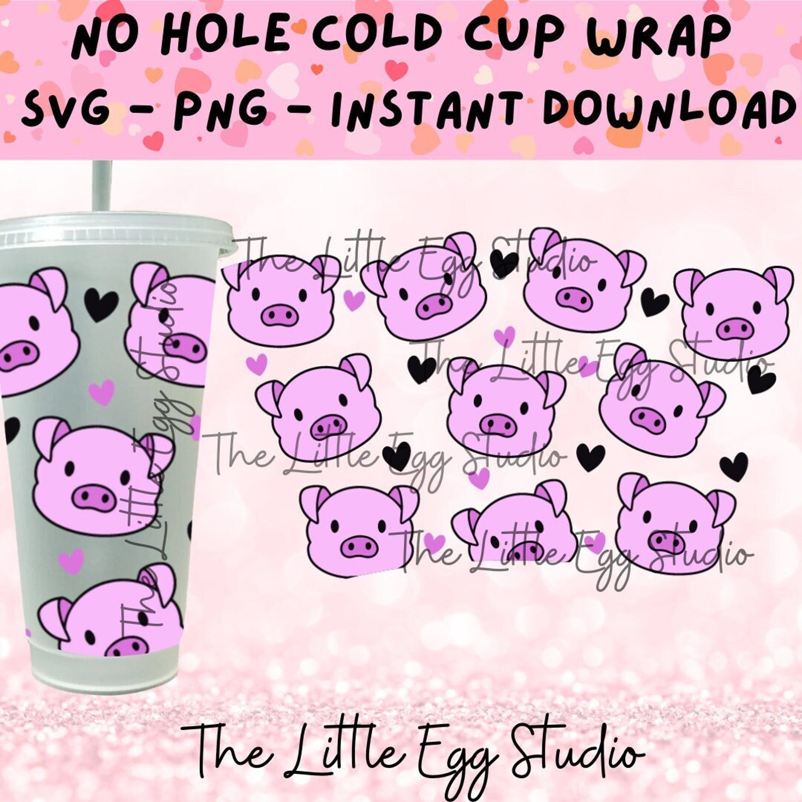 Cute Pig SVG, No Hole Cold Cup SVG, Piggy Cold Cup Svg, Pig SVG, Cold ...