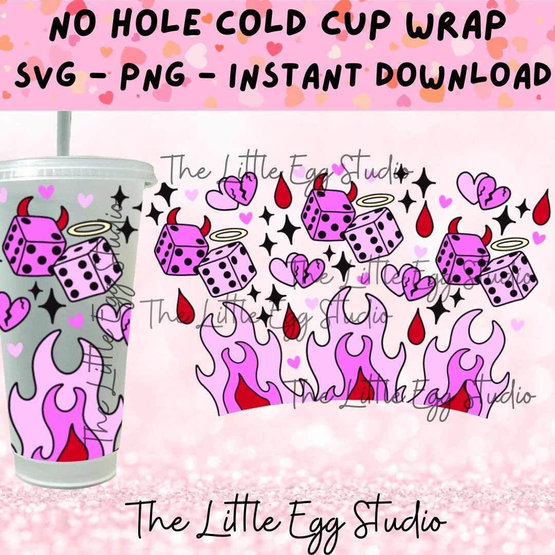 Pink Dice Cold Cup SVG, Angel V Devil Svg, No Hole Cold Cup Svg Wrap ...