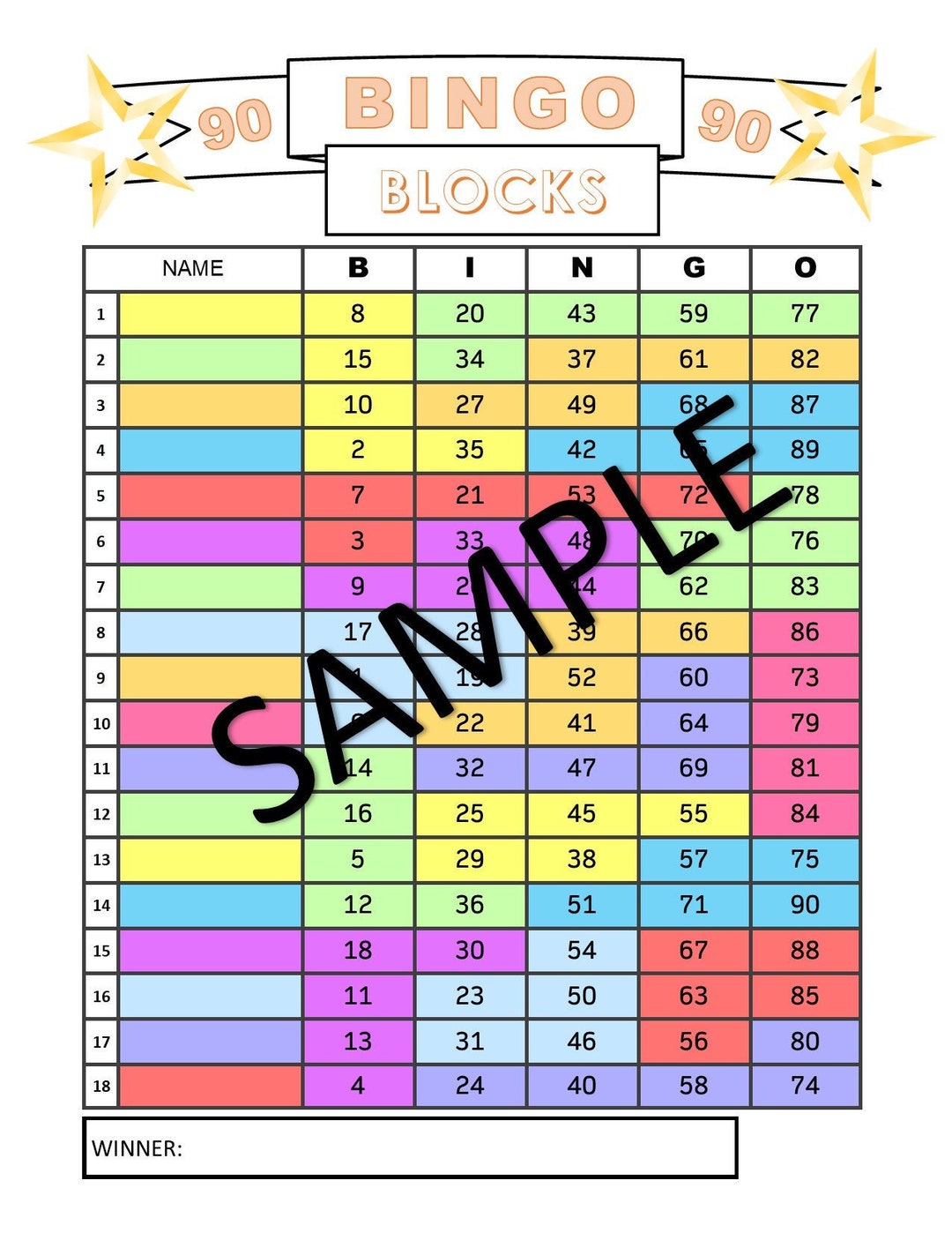 18 Line 90 Bingo Blocks - Etsy