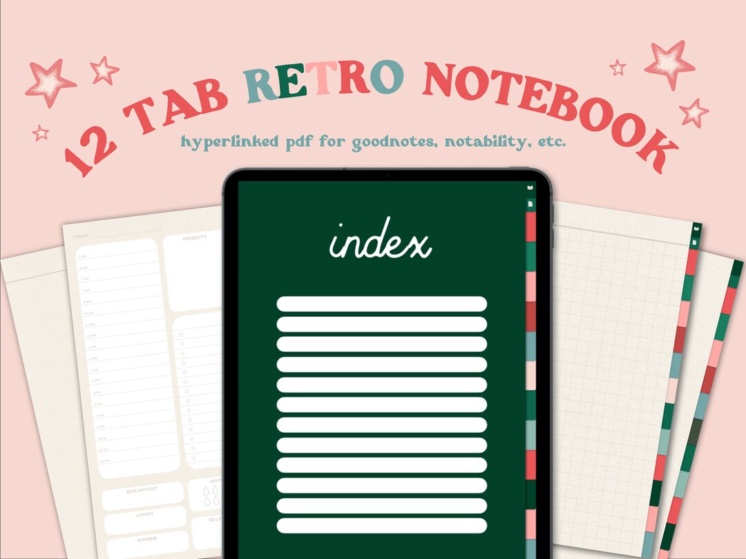 Retro 12 Tab Digital Notebook Goodnotes Notability iPad Android Journal ...