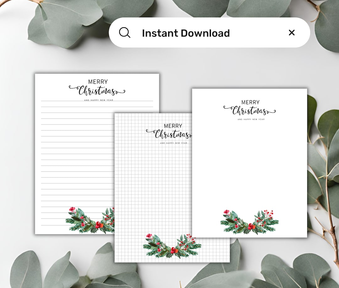 Christmas Printable Note Paper, Festive Writing Pages, Holiday Letter ...