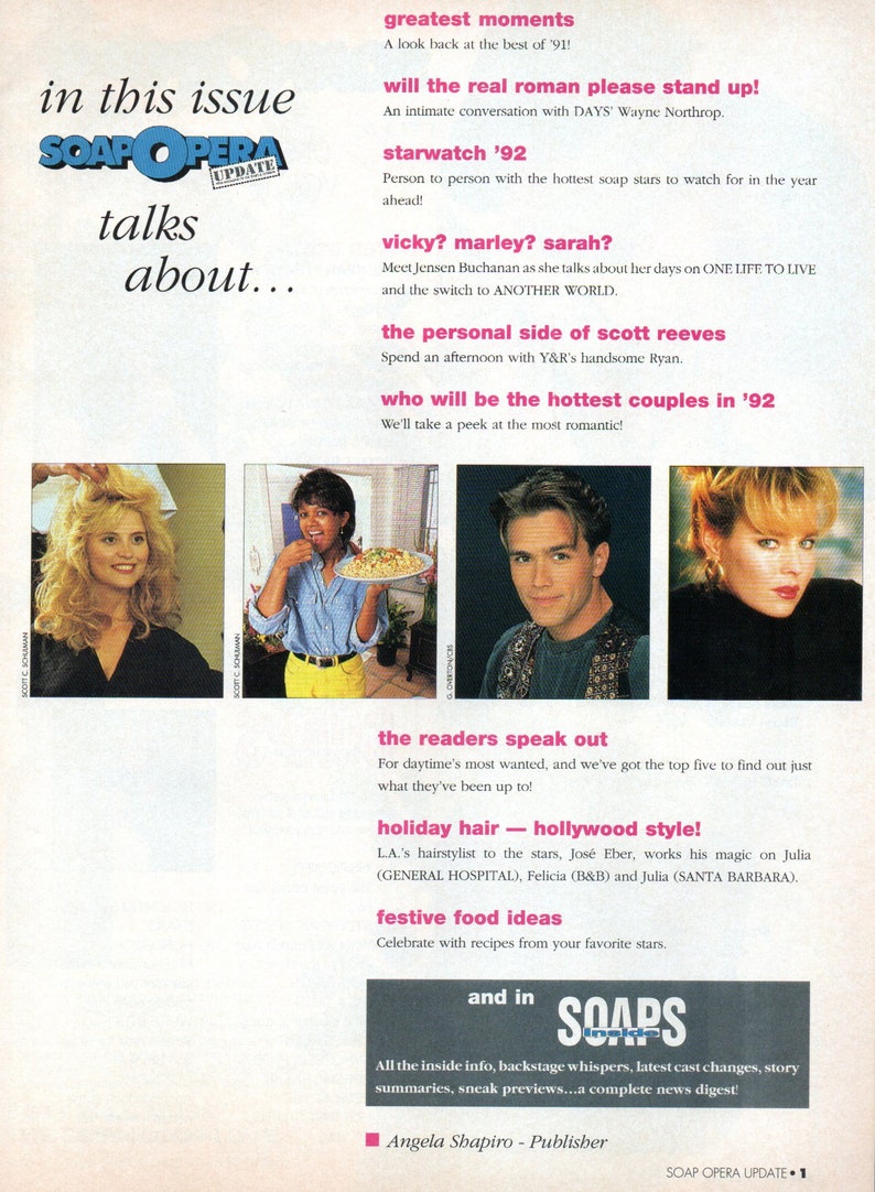 SOAP OPERA UPDATE Magazine December 10 1991 Deidre Hall Wayne Northrop ...