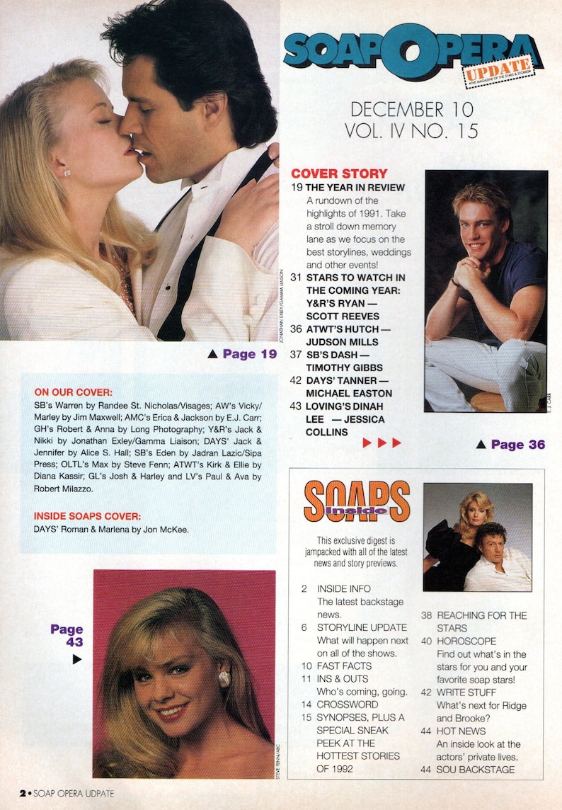 SOAP OPERA UPDATE Magazine December 10 1991 Deidre Hall Wayne Northrop ...