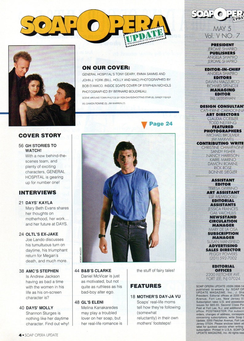 SOAP OPERA UPDATE Magazine May 5 1992 Anthony Geary Emma Samms John J ...