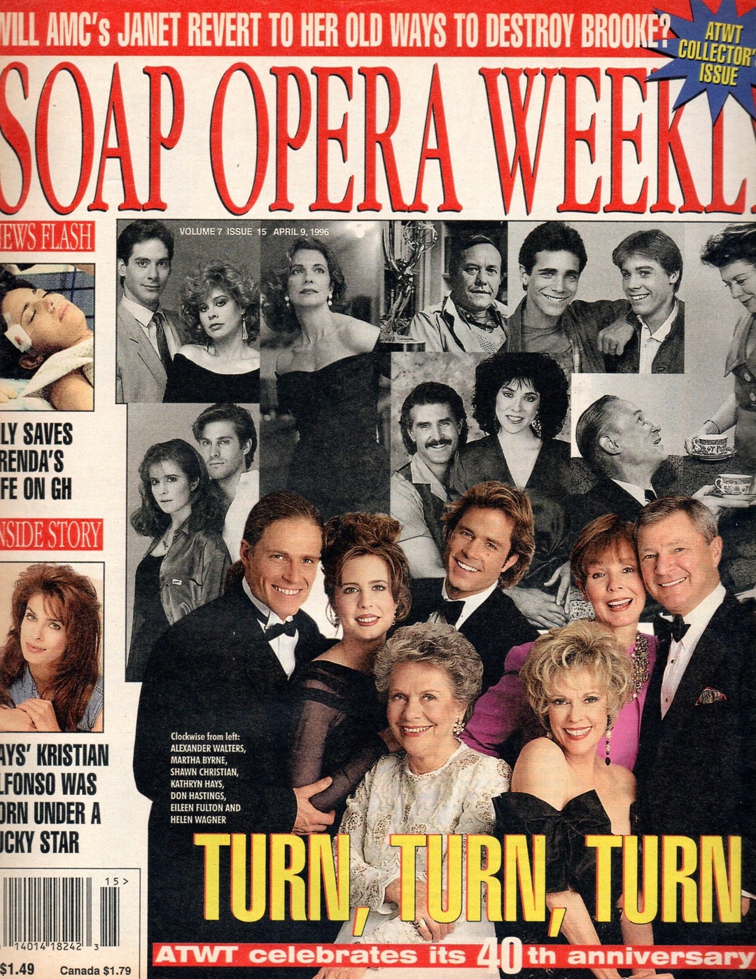 SOAP OPERA WEEKLY Magazine April 9 1996 as the World Turns 40 Kristian ...