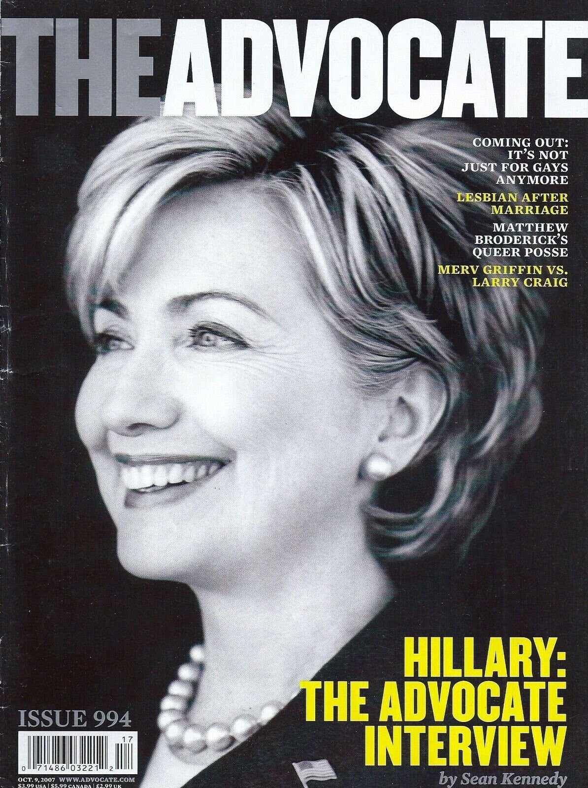 THE ADVOCATE Magazine October 9 2007 Hillary Clinton Matthew Broderick ...