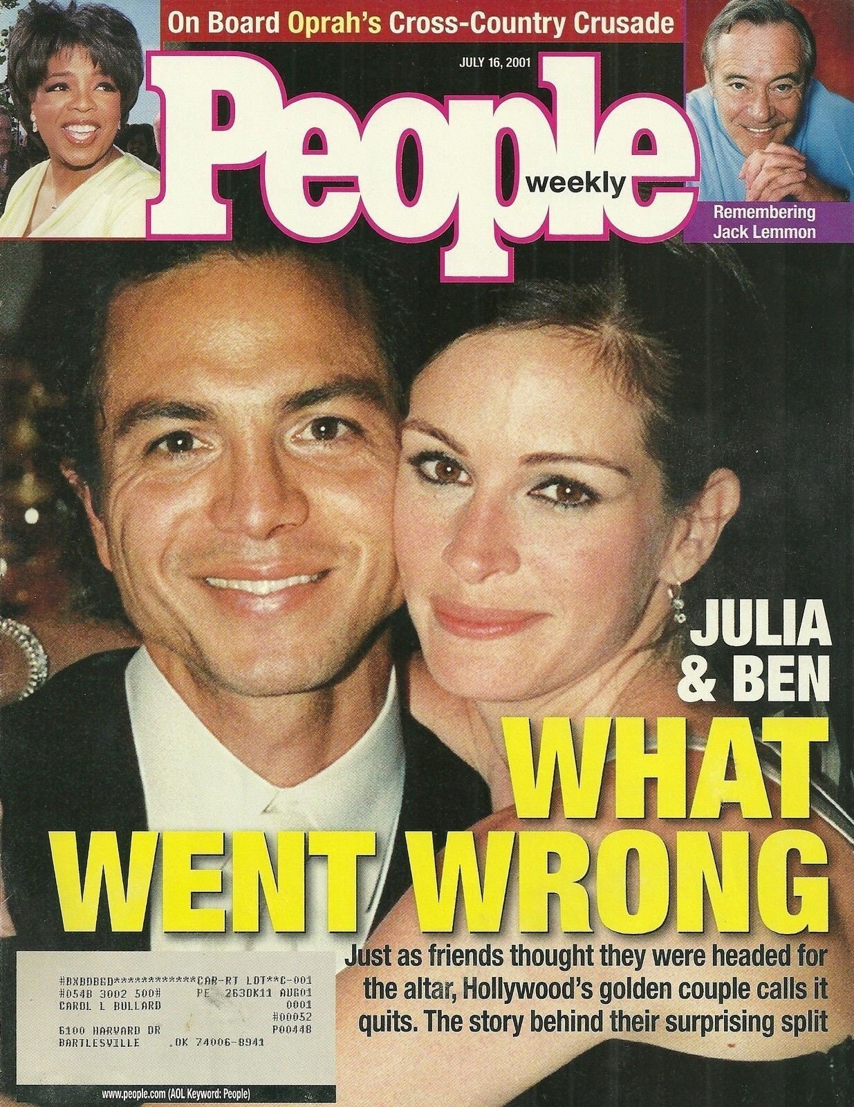 PEOPLE Magazine July 16 2001 Julia Roberts Benjamin Bratt Oprah Winfrey ...