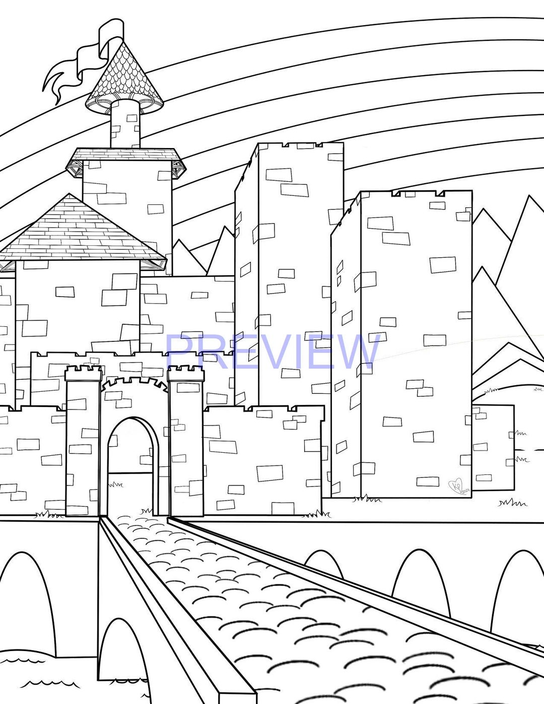 Rainbow Palace Coloring Page | Hand Drawn | Instant Download | Fantasy ...