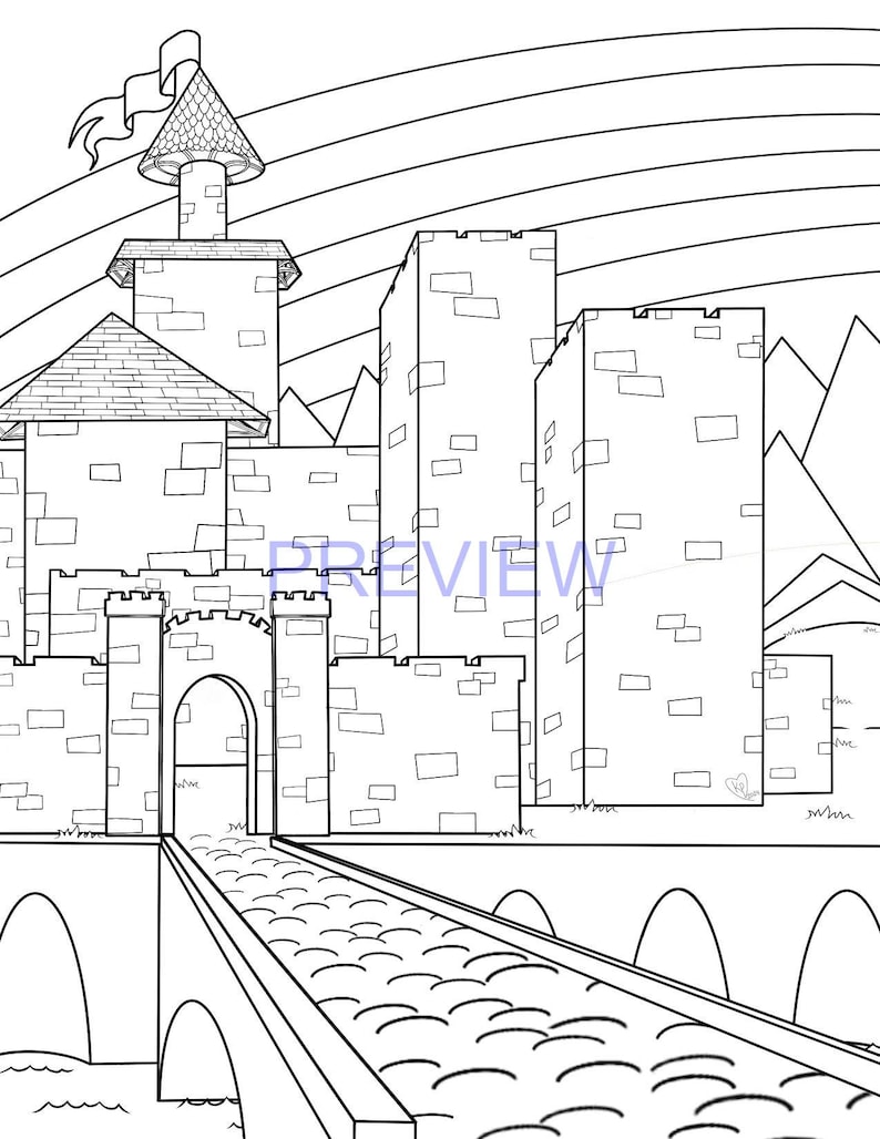 Rainbow Palace Coloring Page | Hand Drawn | Instant Download | Fantasy ...