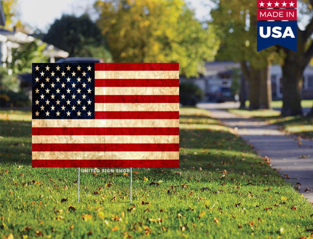 Grunge American Flag Double Sided Yard Sign Free Stickers weatherproof ...