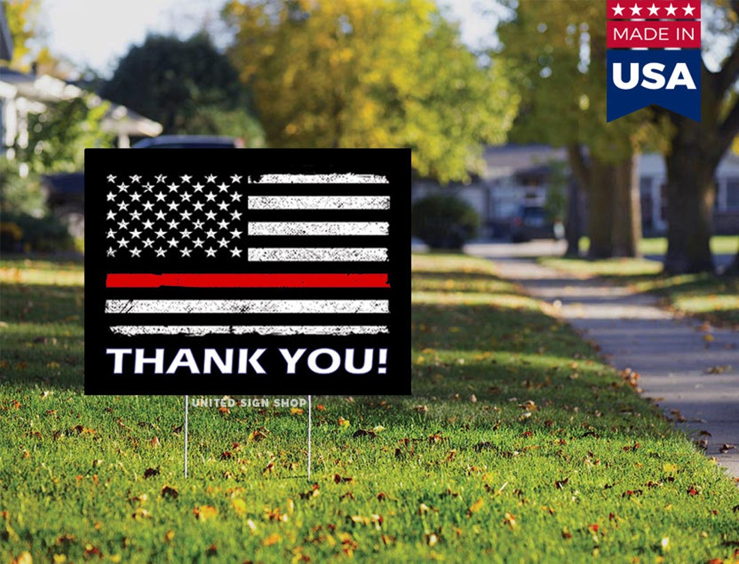 Thank You firefighter Red American Flag Double Sided Yard - Etsy