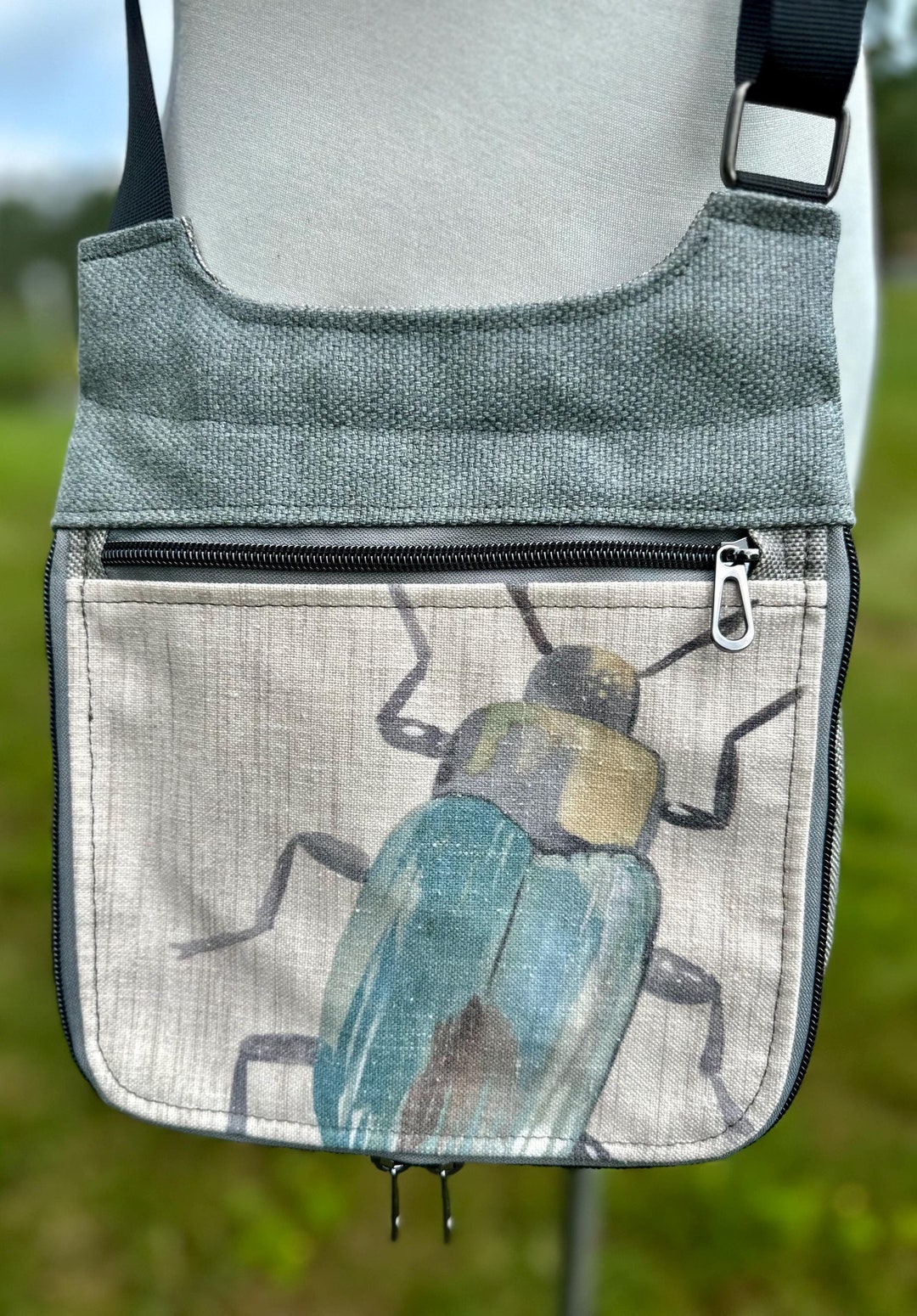 The Shiny Crossbody Bag Ivory Insect Print Upholstery Fabric Bag Lined ...