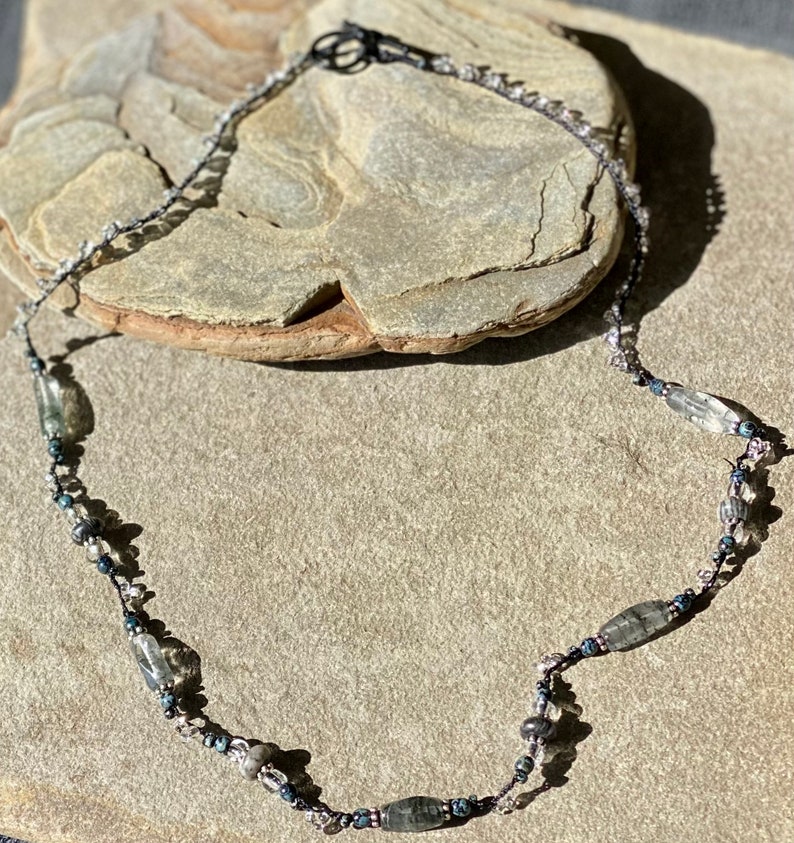 Tourmalinated Quartz Black Network Jasper & Glass Bead - Etsy