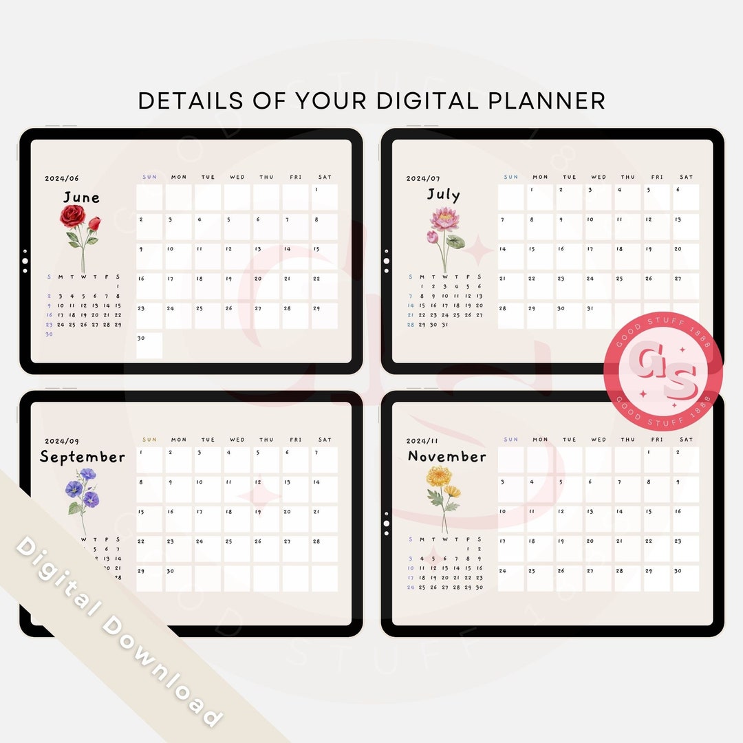 2024 Digital Planner, iPad Planner Monthly Calendar, Digital Monthly ...