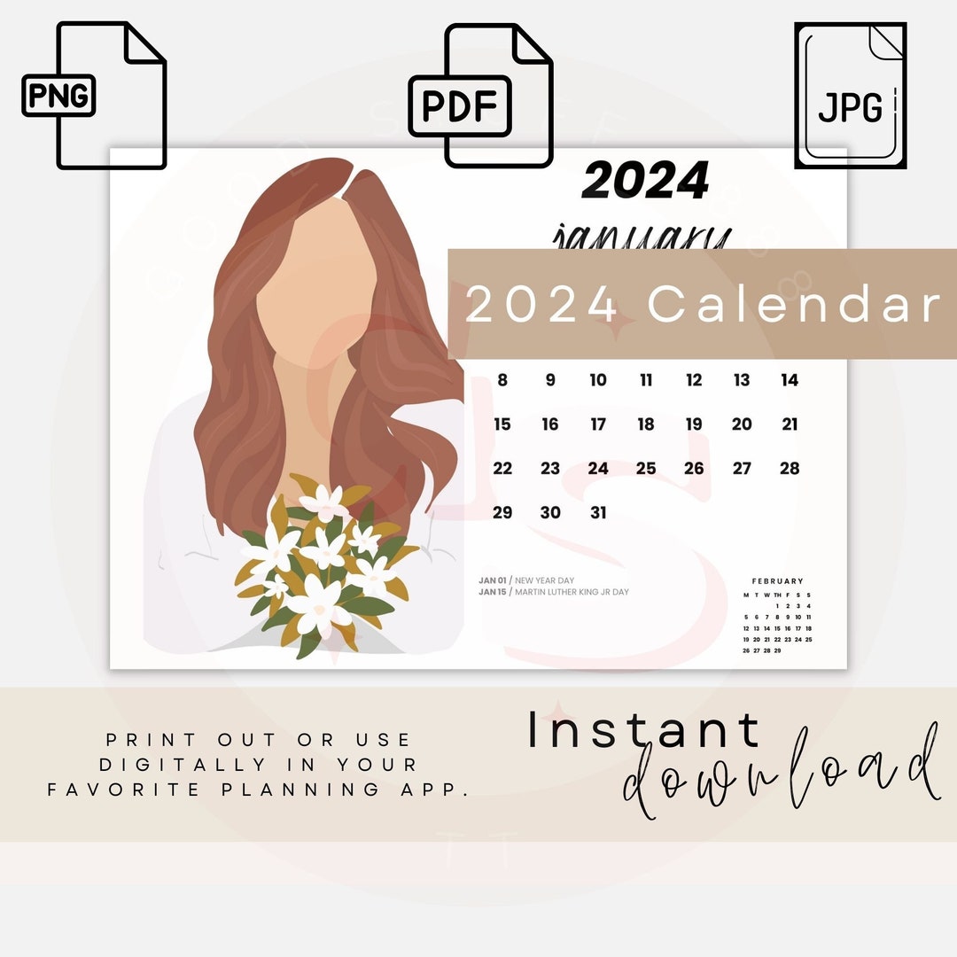 2024 Boho Digital Printable Calendar for Printable or Goodnotes and ...