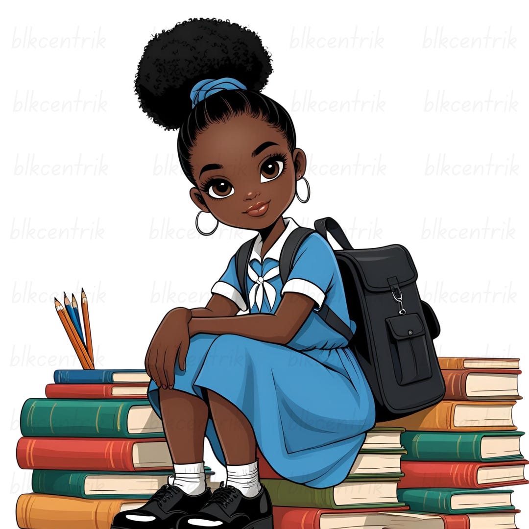 Back to School Black Girl Png , Black School Girl With Books and ...