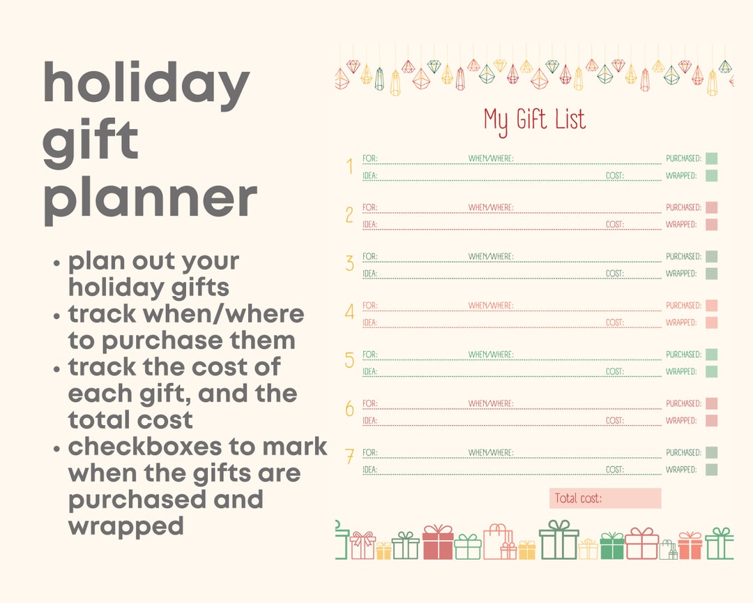 Gift Planning Template Christmas/holiday Present Tracker - Etsy