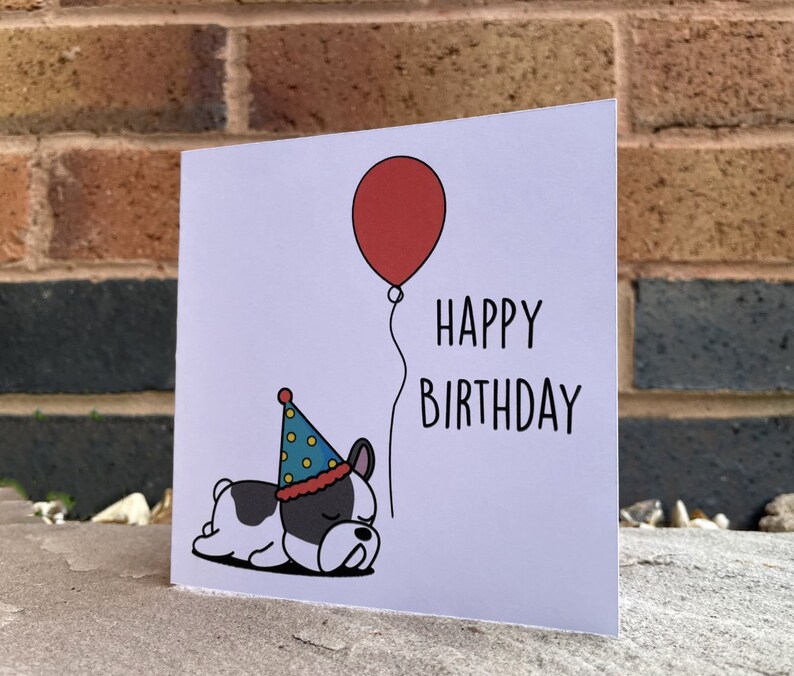 French Bulldog Happy Birthday Card With Frenchie and Balloon - Etsy
