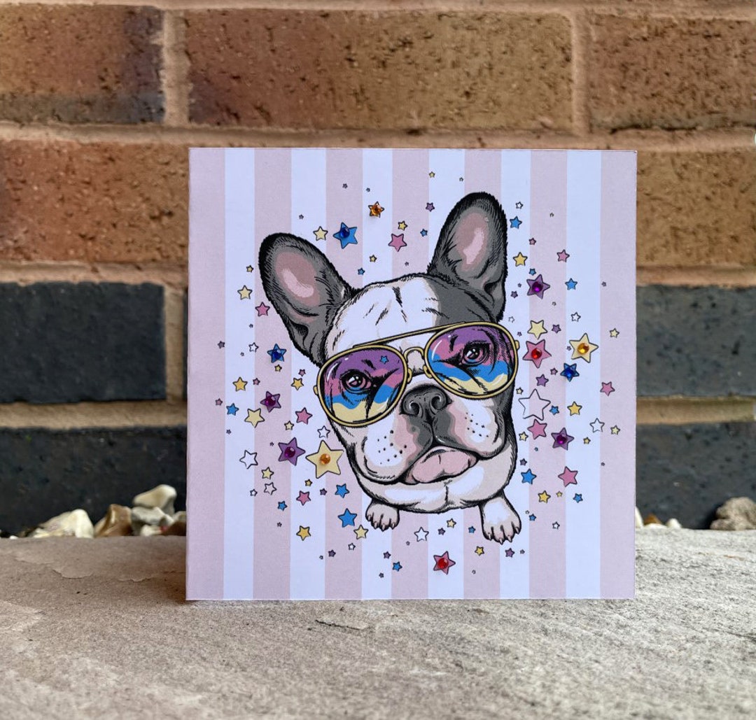 French Bulldog Happy Birthday Card With Frenchie Design and Gem Detail ...