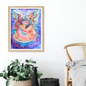 Sisters Hug Watercolor Painting, Soul Mates Art Print, Abstract Art ...