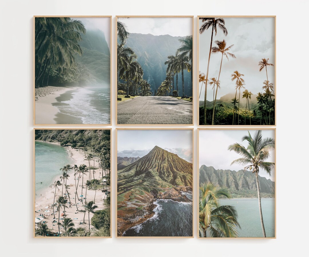 Hawaii Photo Print Set, Palm Tree Beach Coastal Wall Art (digital ...