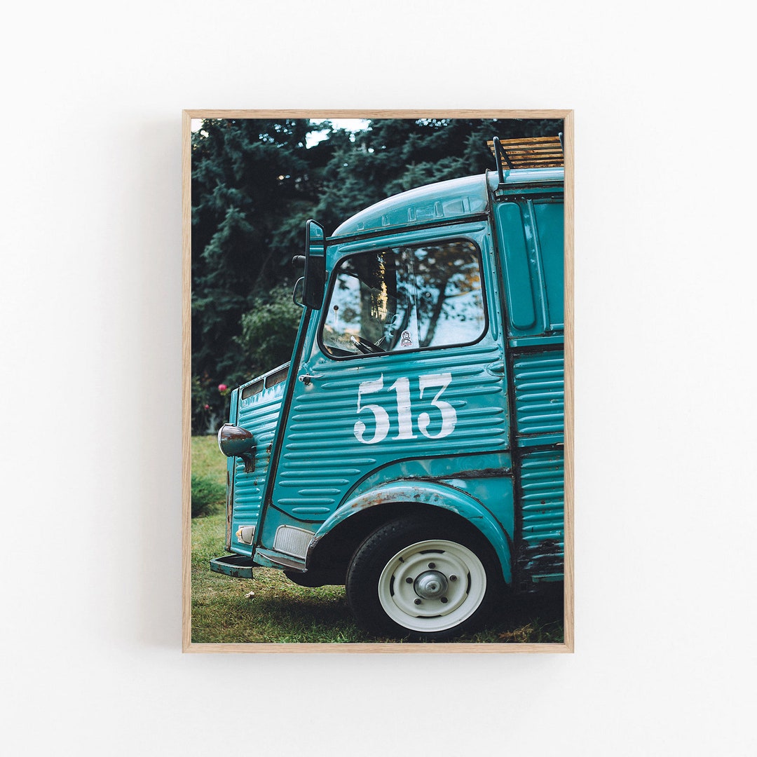 Retro Blue Van Print, Vintage Camper, Coastal Wall Art (digital ...