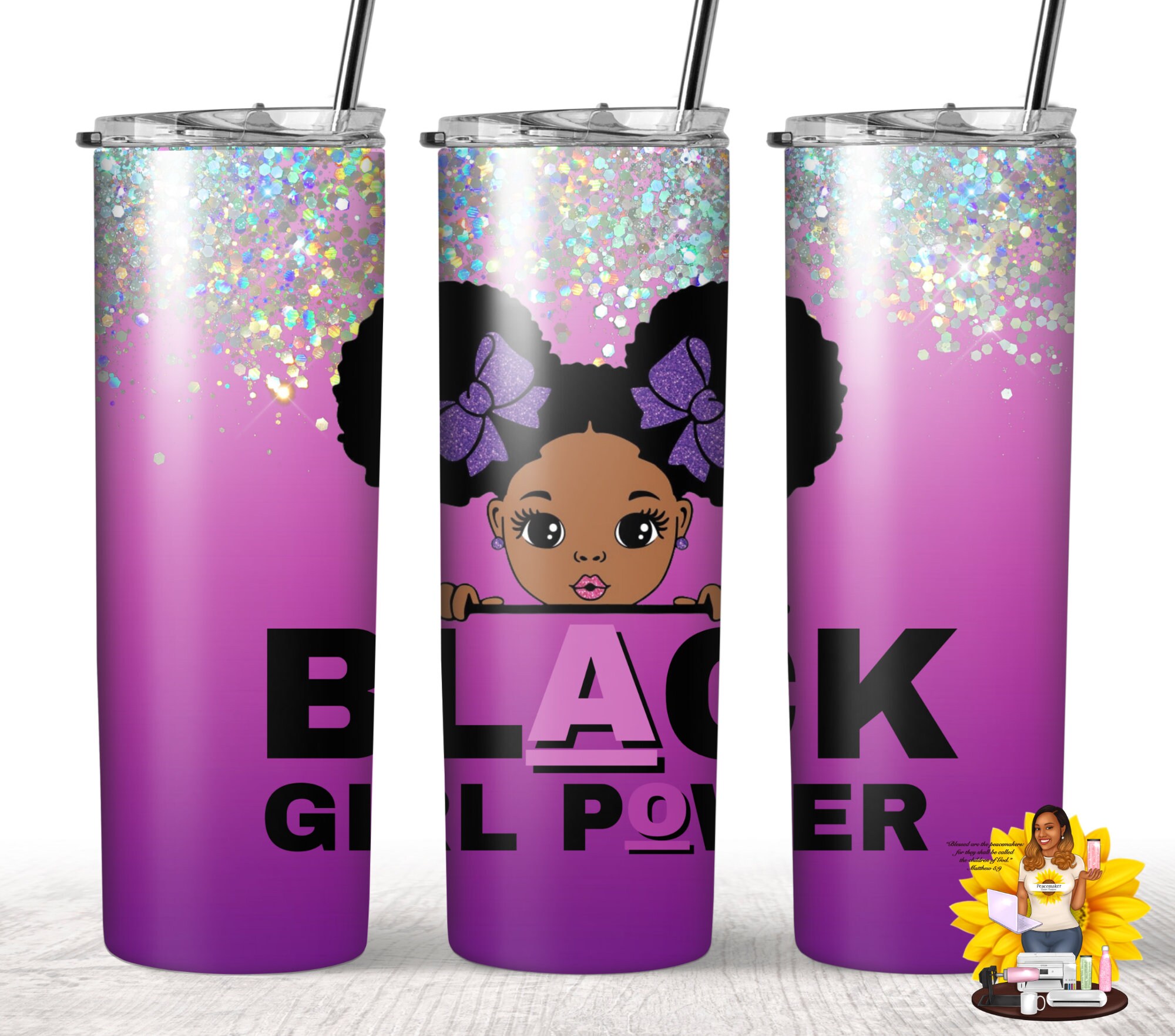 Black Girl Power Afro Puff Girl 20oz Skinny Straight Sublimation ...