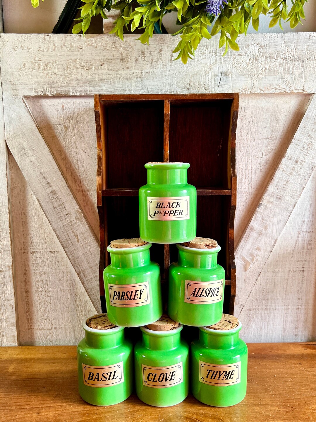 Vintage Spice Jars Vintage Jars With Cork Lids Ceramic Glass Jars Wood ...