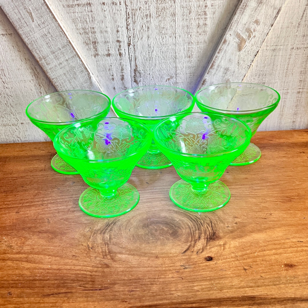 Hazel Atlas Uranium Footed Dessert Cups Vaseline Florentine Sherbert ...