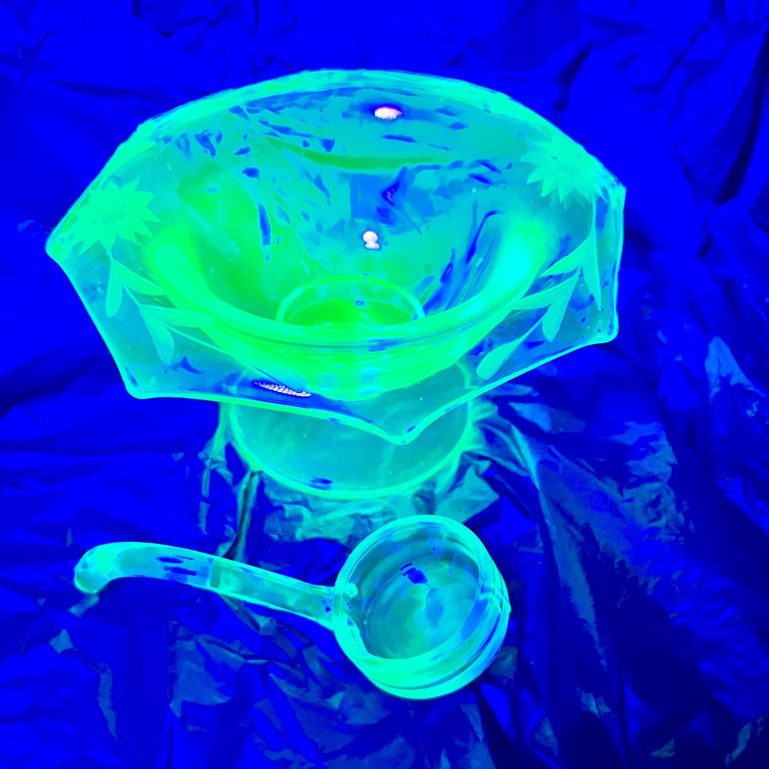 Blue Uranium Glass Mayonnaise Bowl With Spoon Blue Depression Glass ...