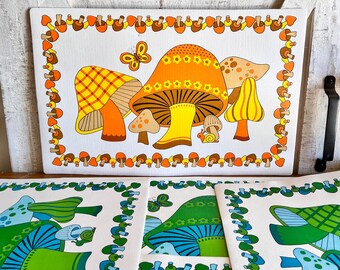3 Vintage Mushroom Needlepoint Placemats, Vintage Placemats, Mushroom ...