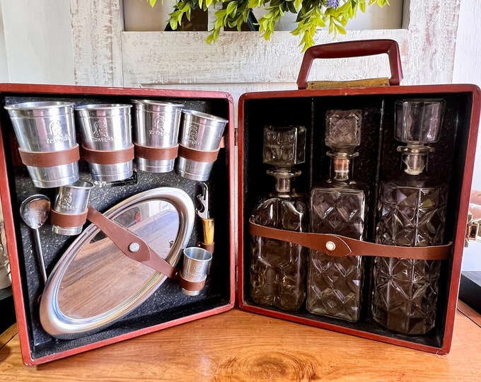 Vintage Trav.l.bar Mid-century Travel Barware Set Father's Day Gift for ...